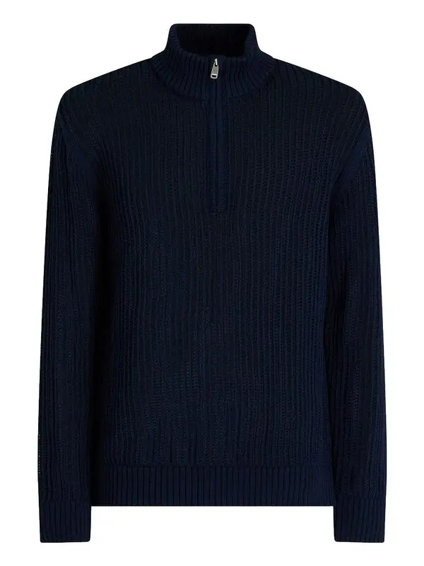 Frescobol Carioca Maximo Ribbed Cotton Half-zip Sweater - Navy