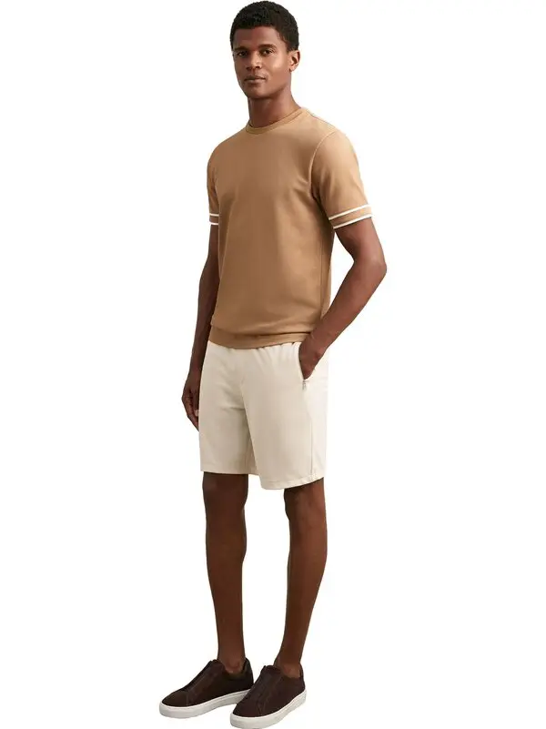 REISS Textured Drawstring Barber Shorts - Stone