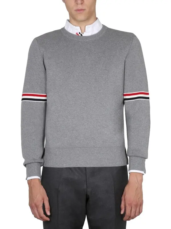 Thom Browne Rwb Striped Cotton Sweater - Grey