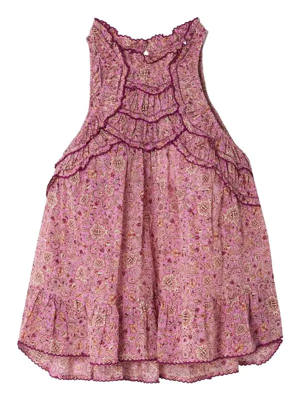 MARANT ETOILE Carlee Ruffled Embroidered Floral-print Cotton-voile Top - Pink