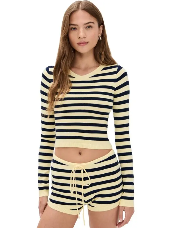 Lioness Striped Knit Long Sleeve Top - Navy Stripe