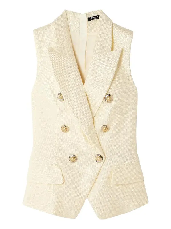 Balmain Button-embellished Jacquard Vest - Ecru