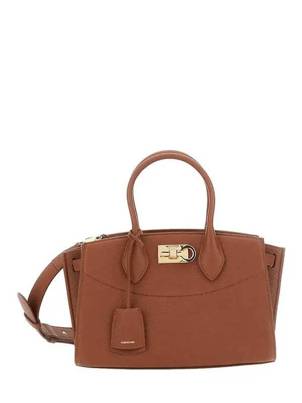 FERRAGAMO Handbag With Adjustable Strap And Logo Tag - Brown