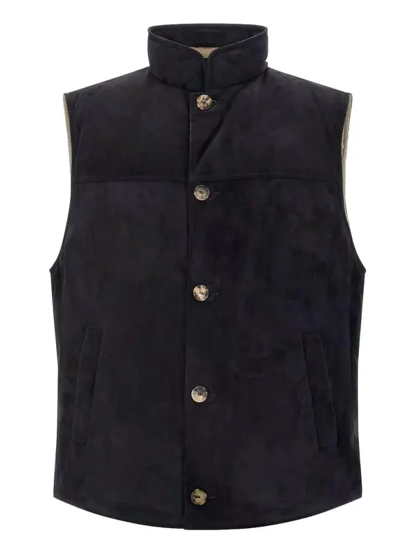 Brunello Cucinelli High-neck Suede Vest - Blue