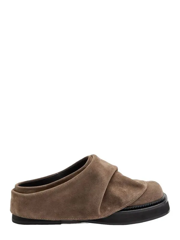 Attico Mini Robin Gathered Suede Mules - Taupe