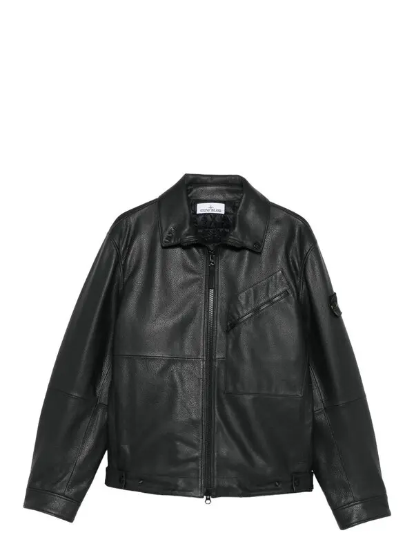 Stone Island Panelled Leather Jacket - Black