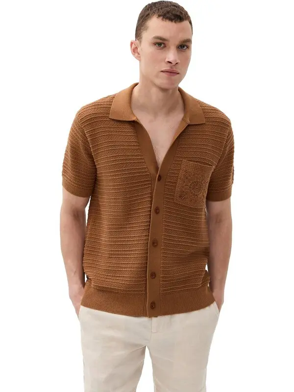Frescobol Carioca César Panelled Crochet Stripe Cardigan - Dark Almond