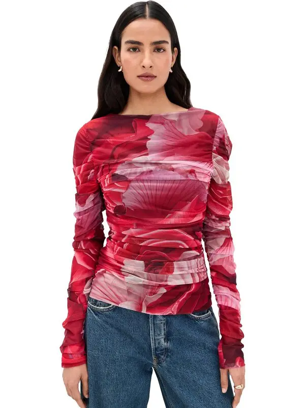Aje Flora Mesh Top - Prismatic Floral Red