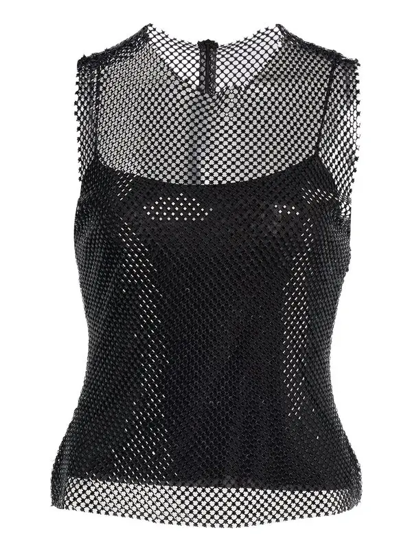 Alberta Ferretti Rhinestone Mesh Blouse - Multi Black
