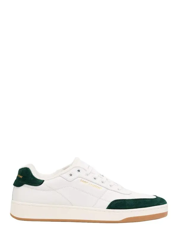 Saint Laurent Sl61 Leather And Suede Low-top Sneakers - White/dark Green
