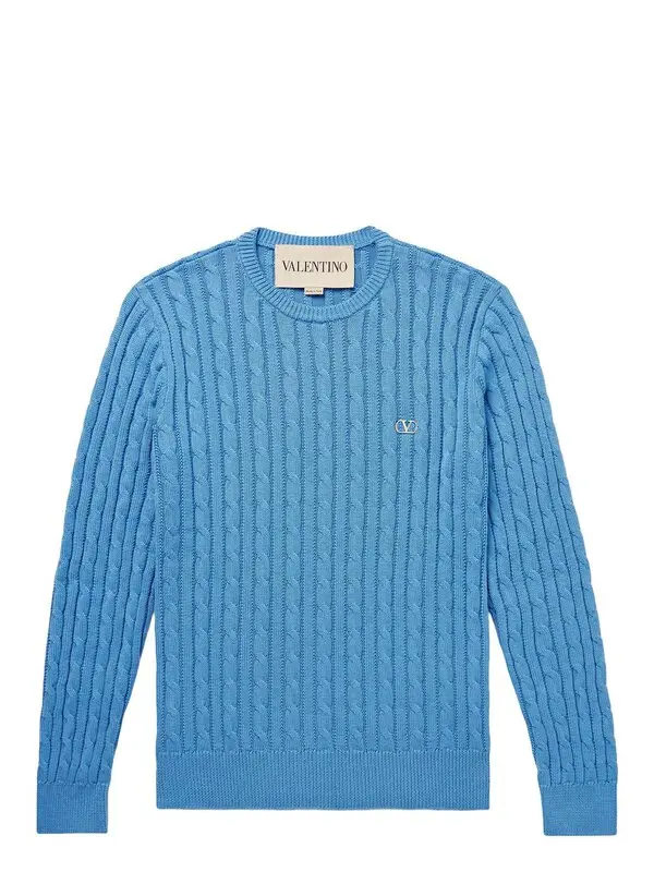 Valentino Garavani Slim-fit Vlogo Cable-knit Cotton Sweater - Blue