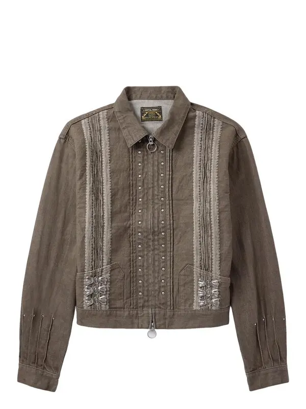 Kapital Cropped Denim-jacquard Bomber Jacket - Green