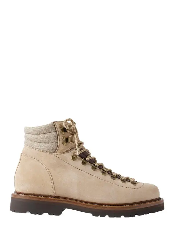 Brunello Cucinelli Flannel And Full-grain Leather-trimmed Suede Boots - Neutrals