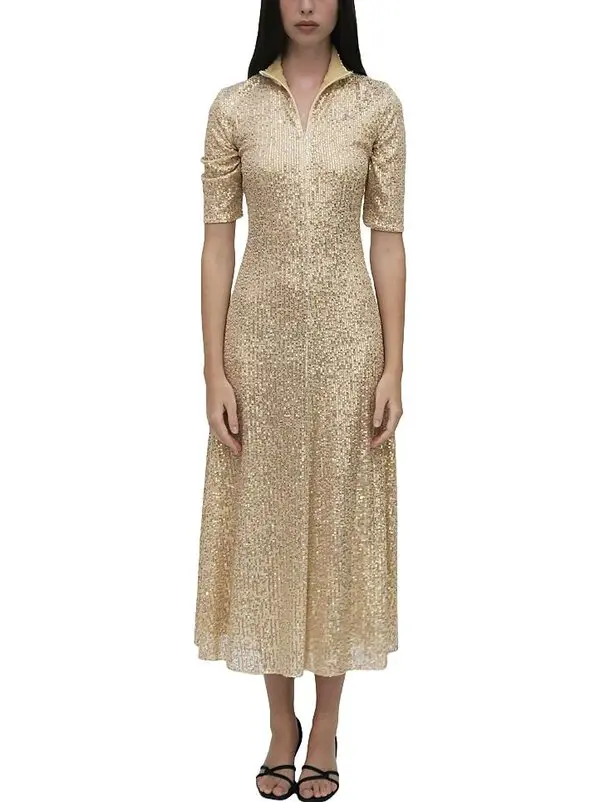 Rosetta Getty Zip Up Midi Turtleneck Dress - Wheat
