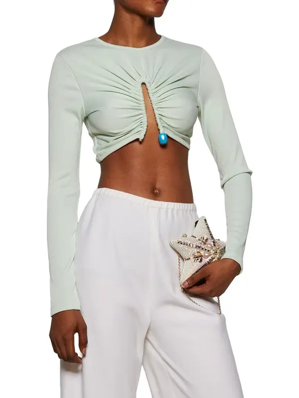 Christopher Esber Crystal Pin Rib Top - Green