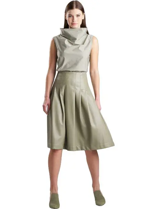 Natori Vegan Luxe Lambskin A-line Pleated Skirt - Natural