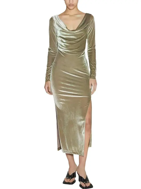 Helmut Lang Cowl-neck Side-slit Midi Dress - Green