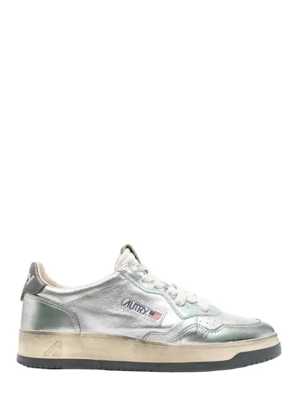 AUTRY Sper Vintage Metallic Leather Sneakers - Silver