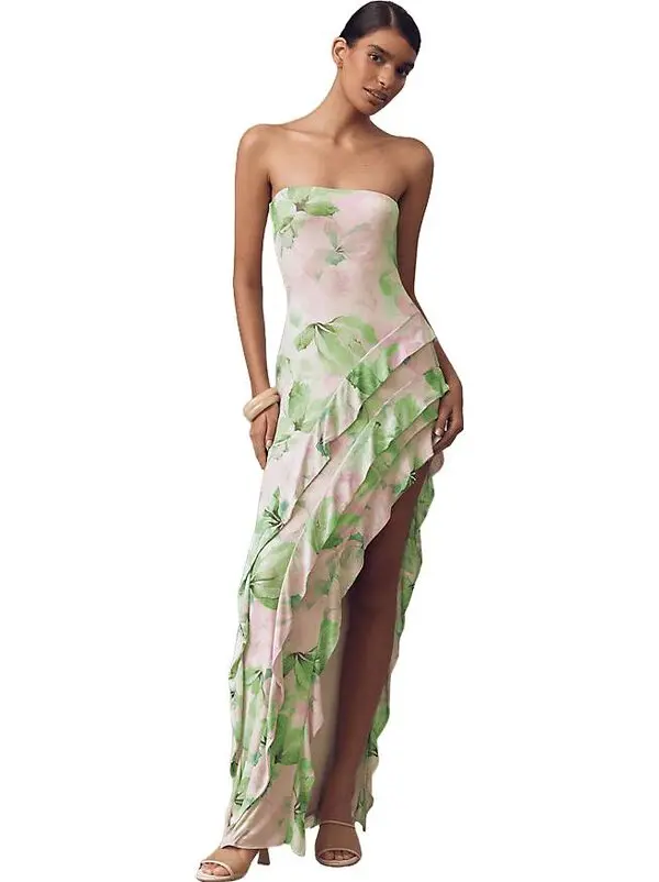 AFRM Siobhan Strapless Mesh Maxi Dress - Gouache Florals