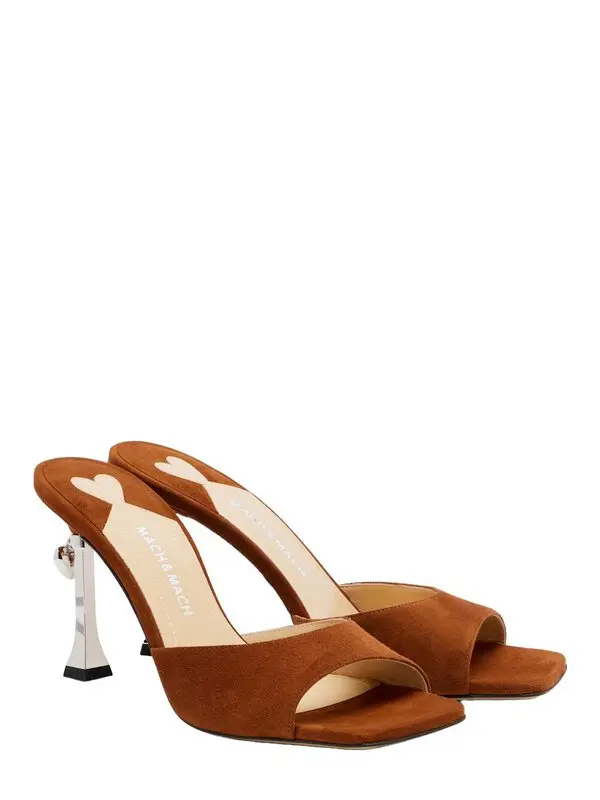 Mach & Mach Puffy Heart Suede Mules - Brown