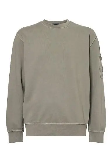 C.P. COMPANY Branded-lens Patch Crewneck Cotton Sweater - Gunmetal