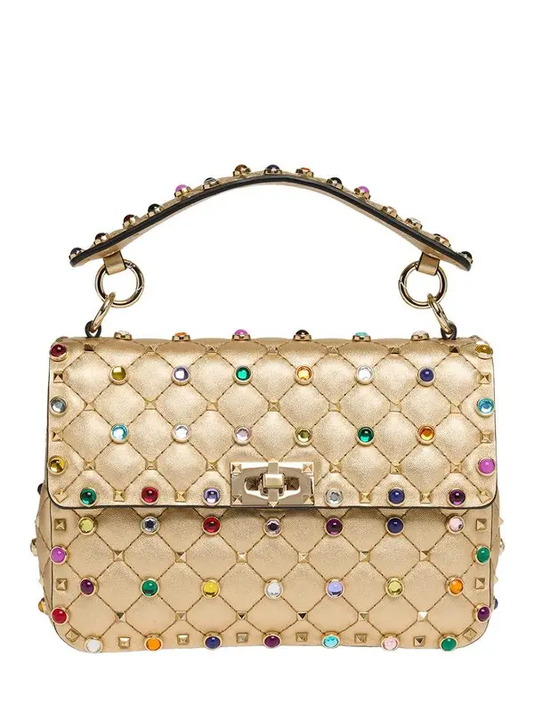 Valentino Garavani Rockstud Embellished Leather Shoulder Bag - Beige Multi