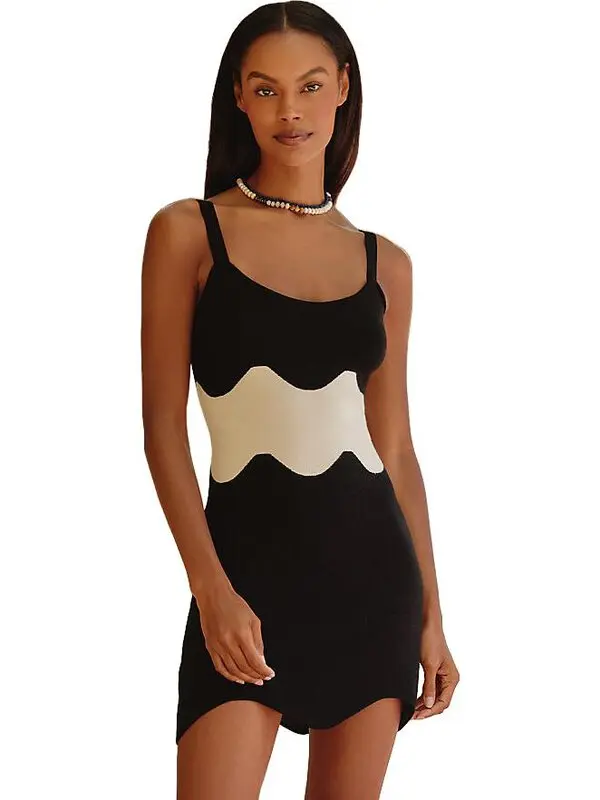 CELANDINE Colorblock Knit Mini Dress - Ivory/ Black