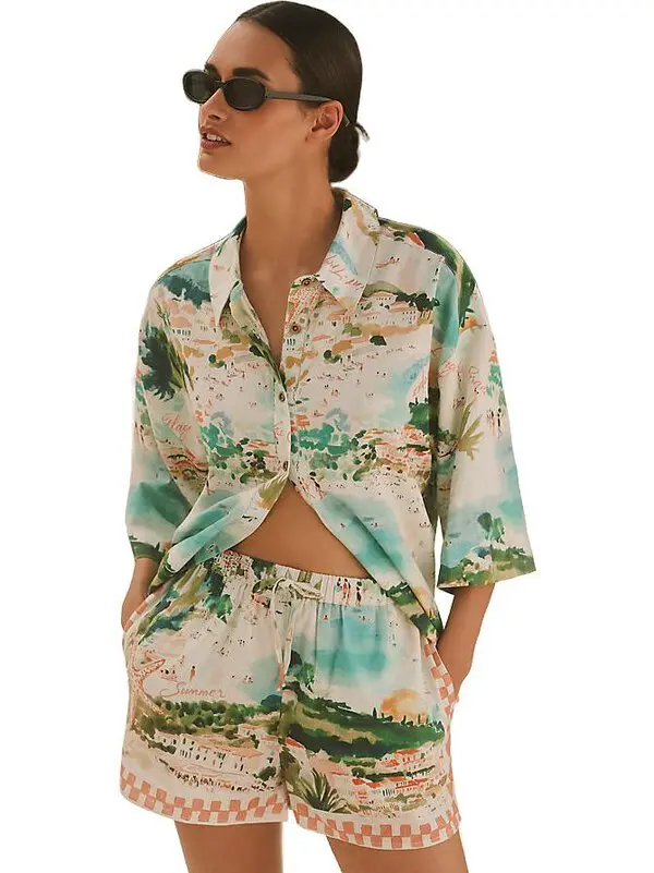 CELANDINE Linen Blend Printed Shorts - Novelty