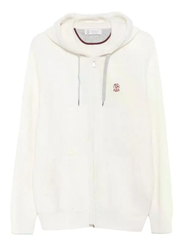 Brunello Cucinelli Hooded Ribbed Zip-up Cardigan - White