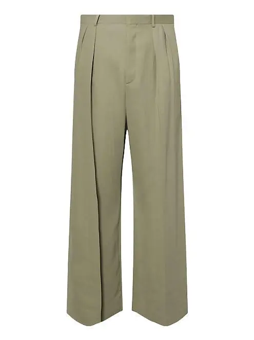 Loewe Pleated Wide-leg Stretch-woven Trousers - Khaki Green
