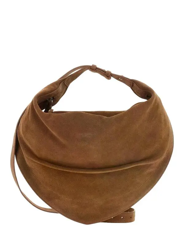 FEDERICO CINA Draped Suede Tortellino Shoulder Bag - Brown