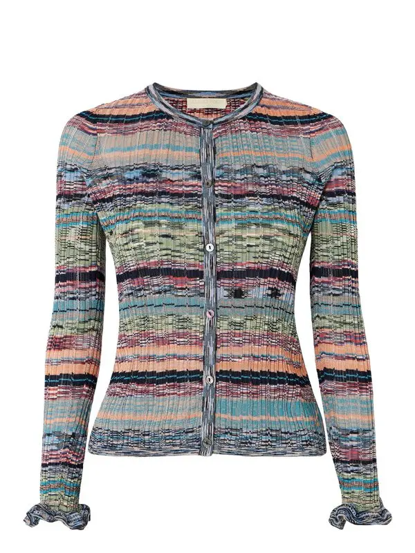 Ulla Johnson Lex Pointelle-trimmed Striped Ribbed-knit Cardigan - Multi