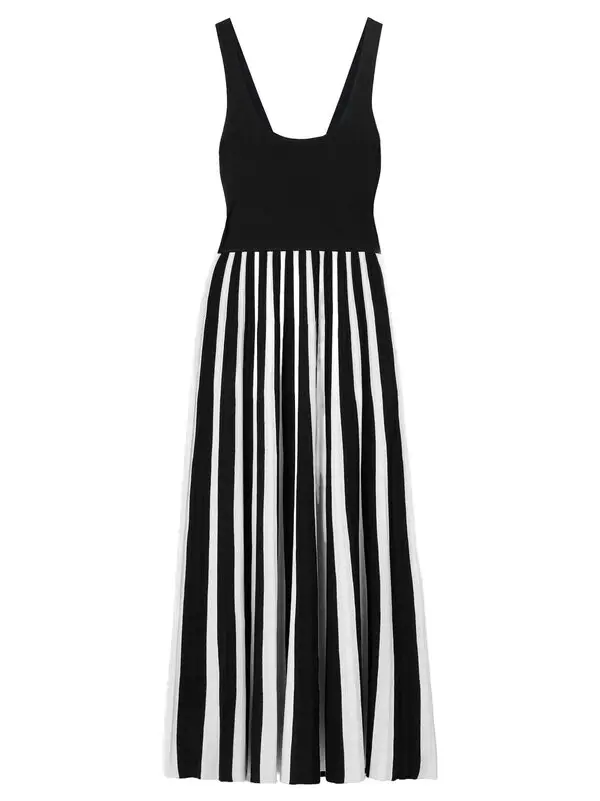 Maria Mcmanus Striped Ribbed Pointelle-knit Midi Dress - Black