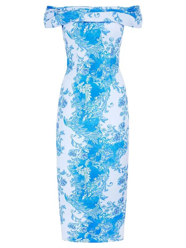 EMILIA WICKSTEAD Rochelle Floral Damask Taffeta Faille Dress - Blue