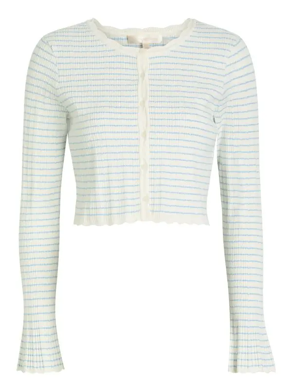 LoveShackFancy Striped Stretch-knit Cropped Cardigan - White And Blue