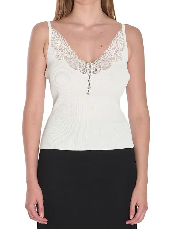 SELF-PORTRAIT V-neck Button Top - White