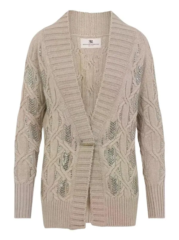 Ermanno Scervino Cable-knit Embellished Cardigan - Neutrals