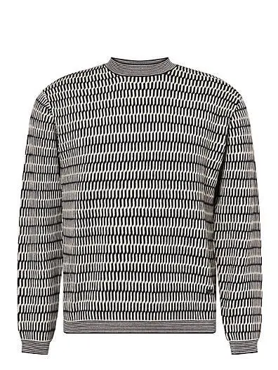 Emporio Armani Patterned Crewneck Knitted Wool Jumper - Navy French Oak Cabk