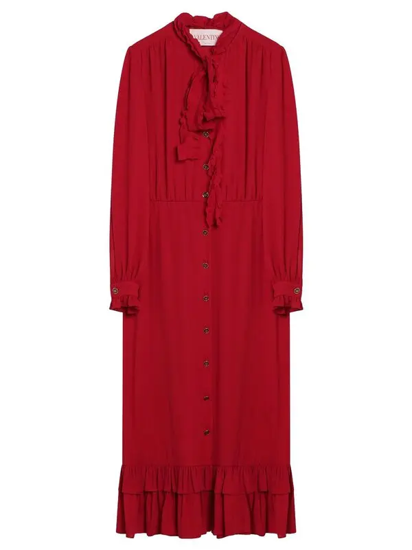Valentino Garavani Midi Dress With Ruffled Bow - Red