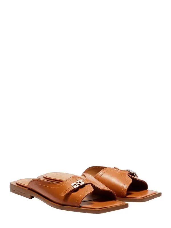 GANNI Butterfly Faux Leather Slides - Brown