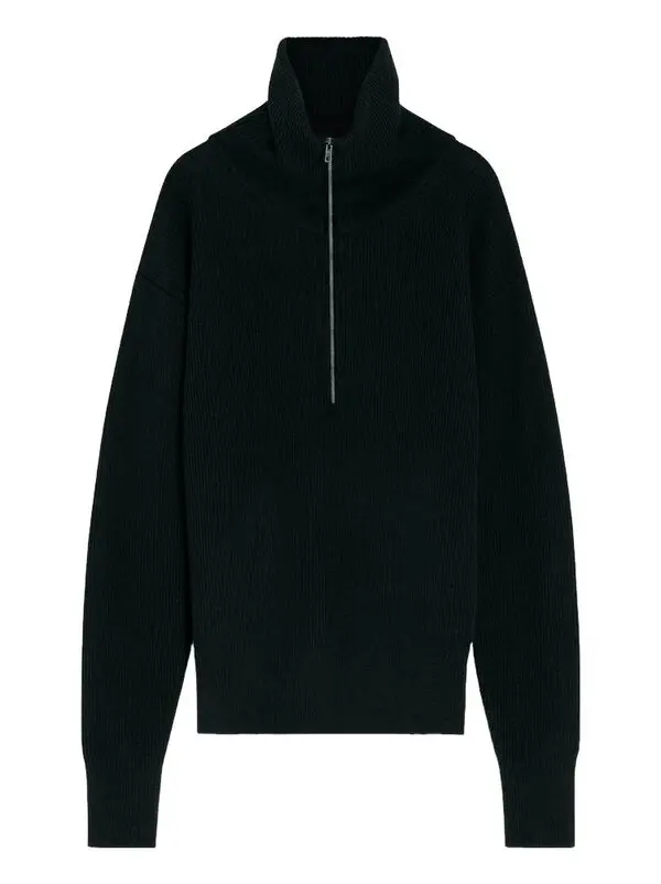 LEMAIRE Ribbed Knit Half-zip Turtleneck - Black