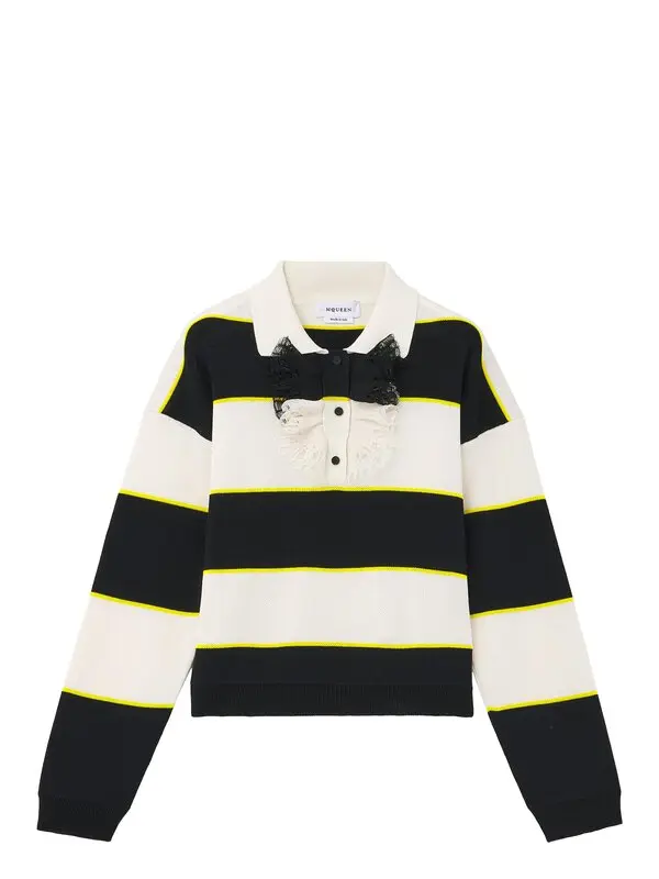 Alexander McQueen Lace-trim Stripe Rugby Shirt - Black