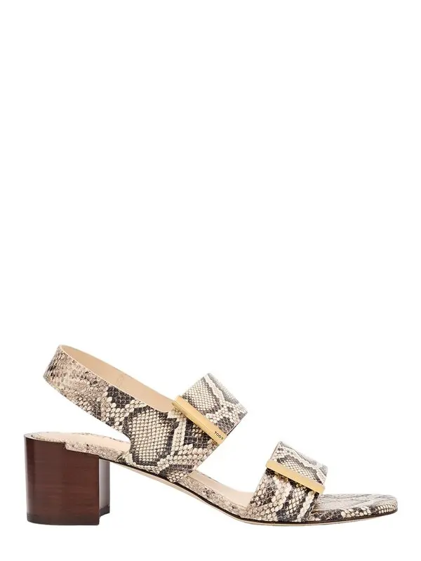 TOD'S Snake-printed Leather Block-heel Sandals - C005 Roccia