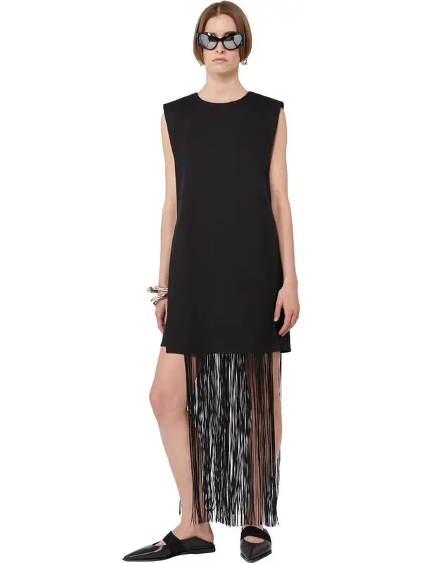 Max Mara Fringed Crewneck Dress - Black