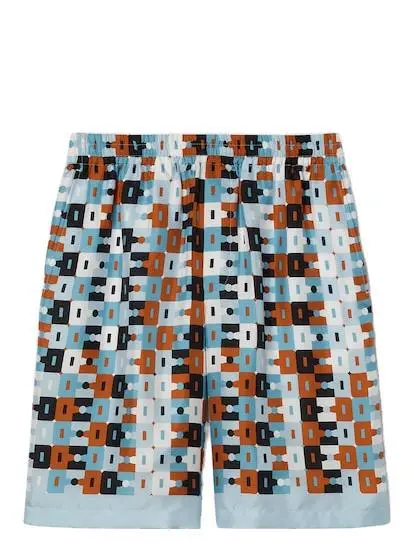 Gucci Printed Silk Twill Shorts - Blue