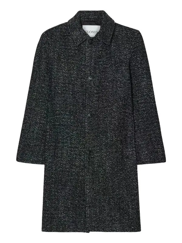 Closed Herringbone Pattern Coat - Grey