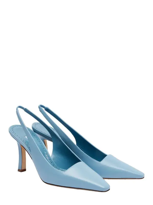 Manolo Blahnik Moirasli Leather Slingback Pumps - Blue
