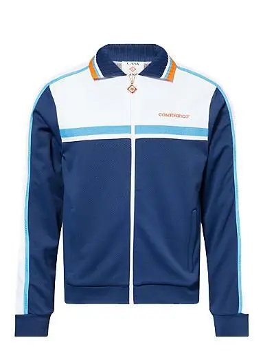 Casablanca Polo-collar Textured Woven Track Jacket - Navy / White