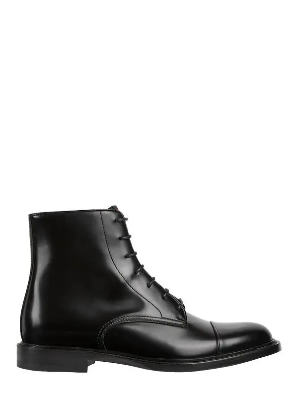 Gucci Lace-up Boot With Web Leather - Black
