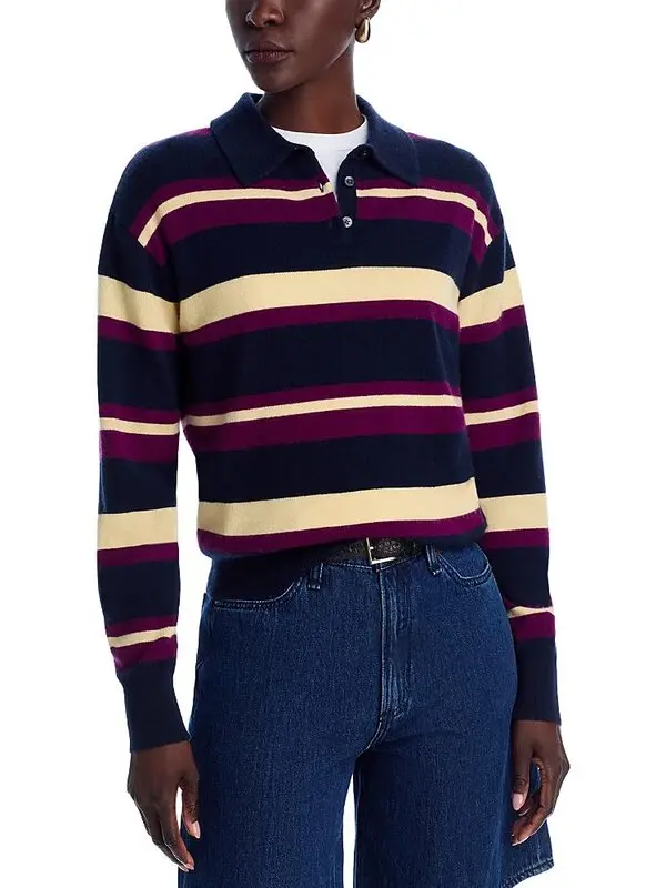 Guest In Residence Cashmere Collegiate Striped Polo - Midnight Combo